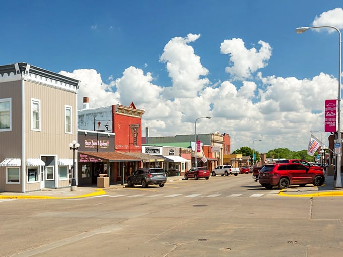 This peaceful street scene embodies the slower pace of life that makes small-town retirement feel like a permanent vacation.