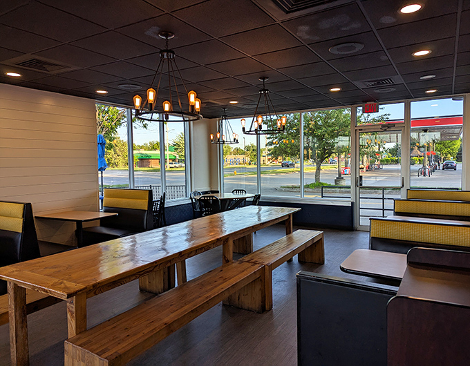 Clean lines and warm lighting create the perfect atmosphere for exceptional comfort food experiences.