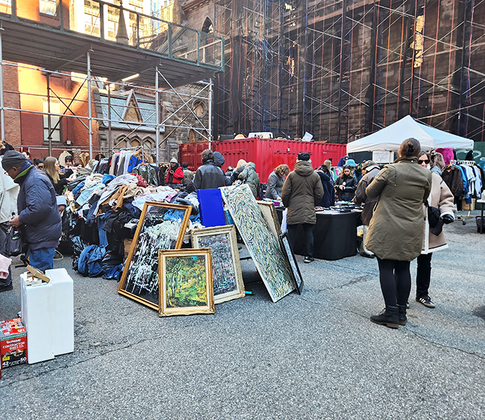 Chelsea Flea's pavilion protects both shoppers and vintage treasures from whatever Mother Nature decides to throw around.