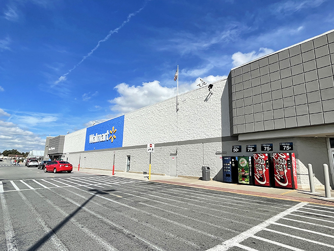 Shoppers in Crossville enjoy convenient access to major retailers like Walmart, set against a backdrop of bright skies and open parking areas.