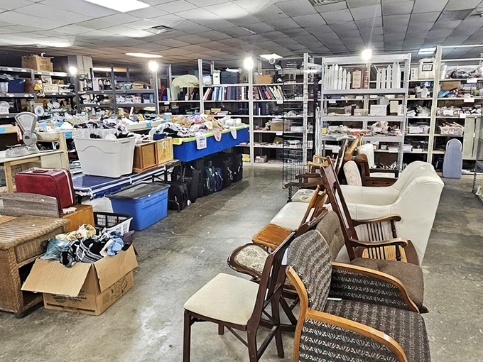 Chairs, shelves, and hidden gems galore! This corner of Forever Yesterday Thrift feels like your eccentric aunt's basement&mdash;if she had impeccable taste.