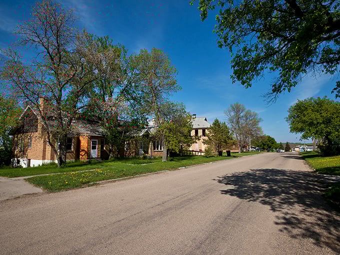 Small-town charm meets big history in Fort Totten. That American flag adds just the right touch of patriotic pride.