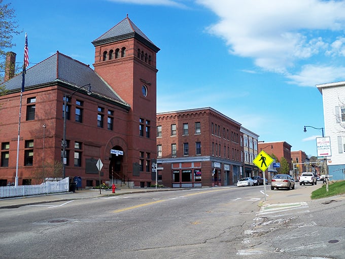 Franklin's historic city hall stands as a testament to the town's rich past, its yellow brick facade glowing in the sunshine.
