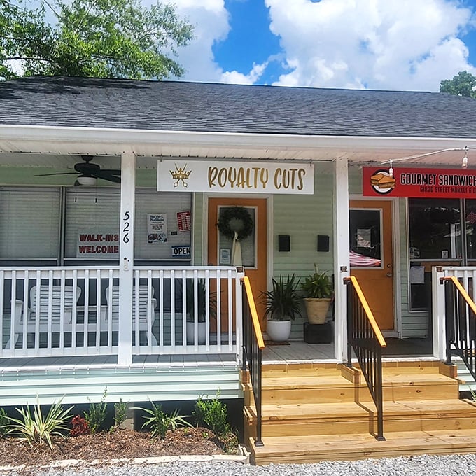 That welcoming front porch says "come on in" louder than any fancy restaurant sign ever could.
