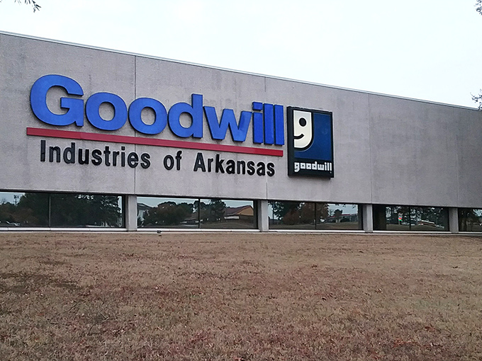 The Goodwill headquarters stands proud like a cathedral dedicated to the religion of fantastic deals.