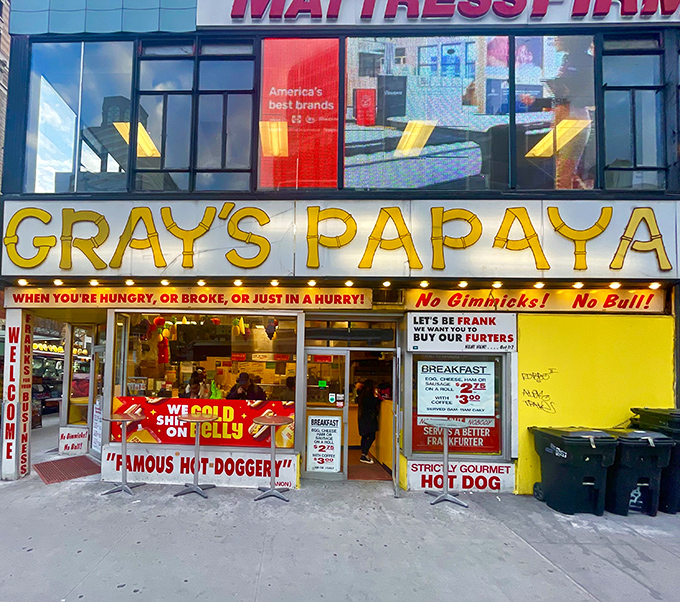 The recession special never goes out of style! Gray's Papaya stands like a bright yellow beacon of hope for empty stomachs.