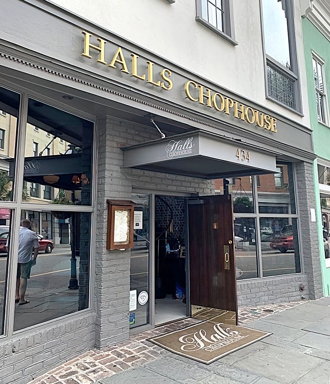 Gold lettering that promises gold-standard steaks. Halls Chophouse doesn't need to shout about its excellence.