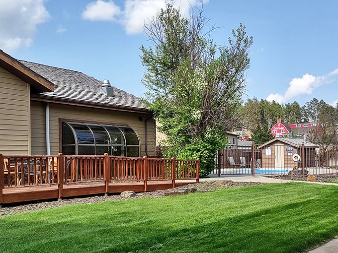 The heart of the Black Hills beats in Hill City's charming main street. Wooden boardwalks and mountain views create postcard-perfect scenes at every turn.