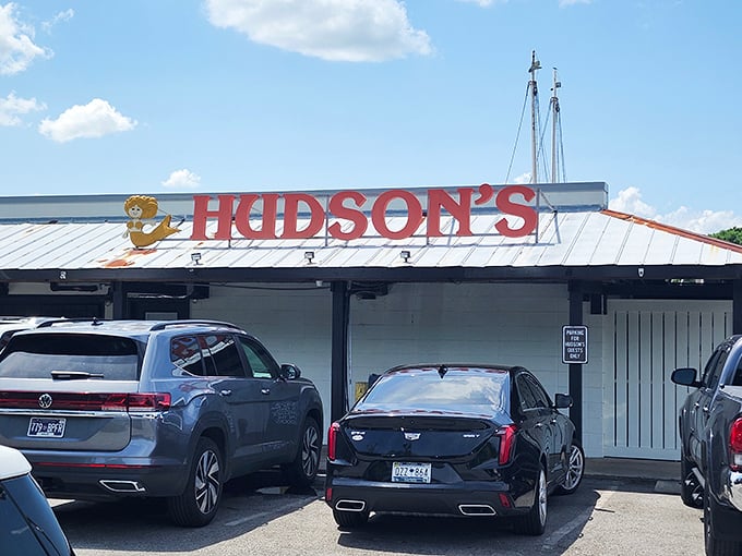 The weathered wood and metal sign of Hudson's speaks of decades serving Hilton Head's finest catches. Seafood with a side of sunset views.