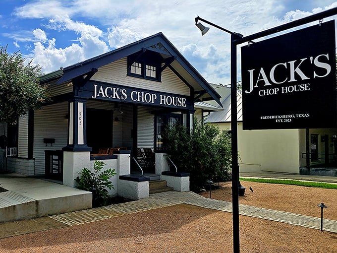 That cozy craftsman exterior welcomes you to some of the finest beef in Fredericksburg's wine country.