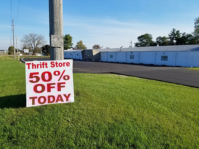 The "50% OFF TODAY" sign proves that great deals get even better at this beloved local treasure trove.