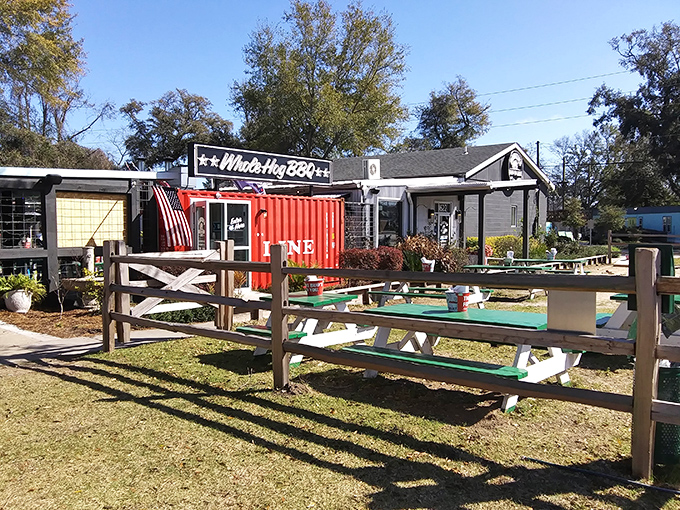 The rustic charm of Martin's exterior promises authentic flavors within. Like a barbecue postcard from simpler, smokier times.