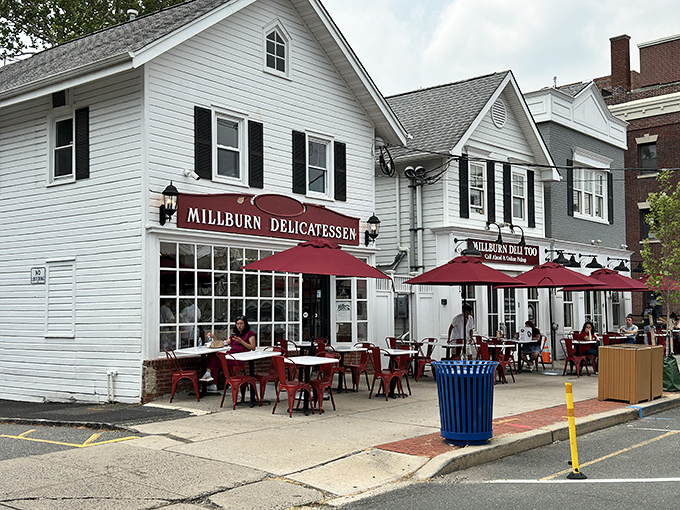 Millburn Deli's outdoor seating area invites you to enjoy your sandwich creation in the fresh air. Pure Jersey bliss!