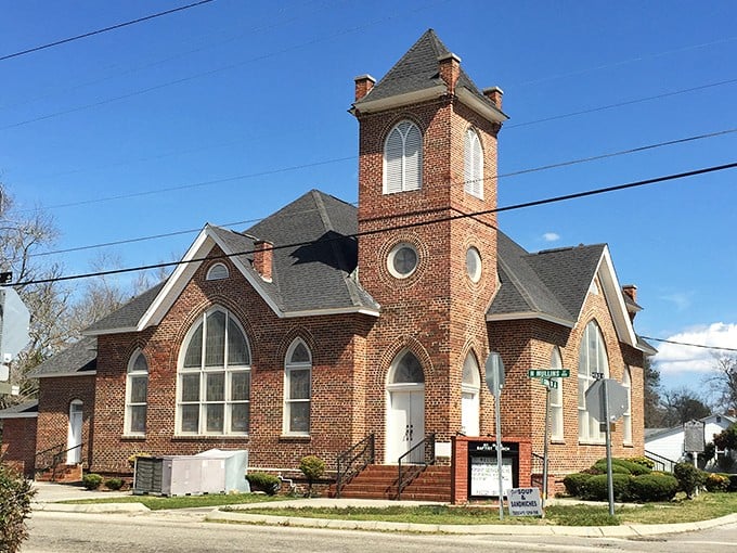 The main drag tells its story through architecture that refuses to apologize for being exactly what it is.