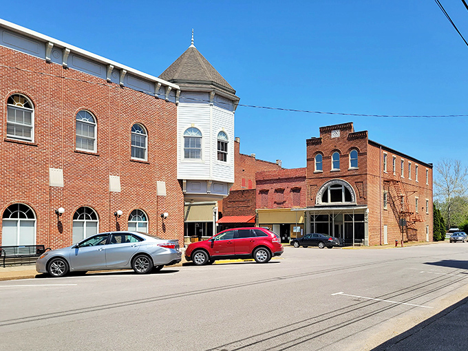 Brick buildings with character line New harmony's main street, where modern businesses thrive in spaces with stories to tell.