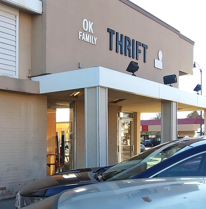 That pristine white canopy serves as the perfect runway introduction to OK Family Thrift's parade of previously-loved possibilities.