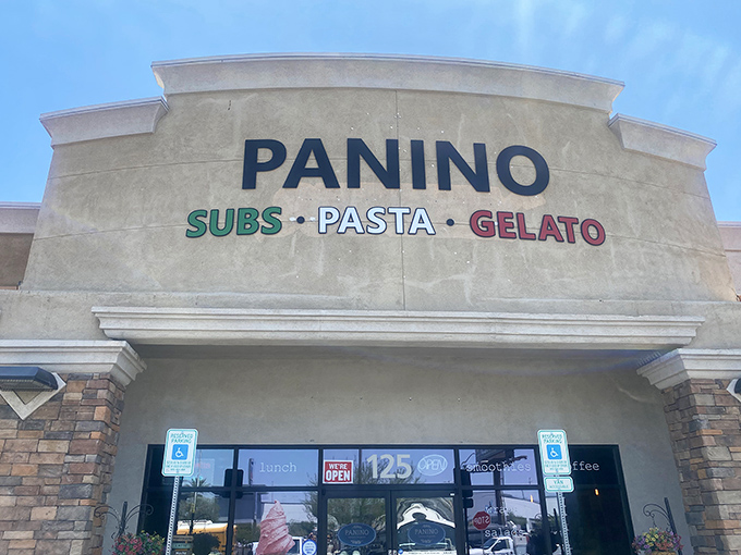 The Italian flag colors in PANINO's signage aren't just decoration &ndash; they're a flavor promise kept with every bite.