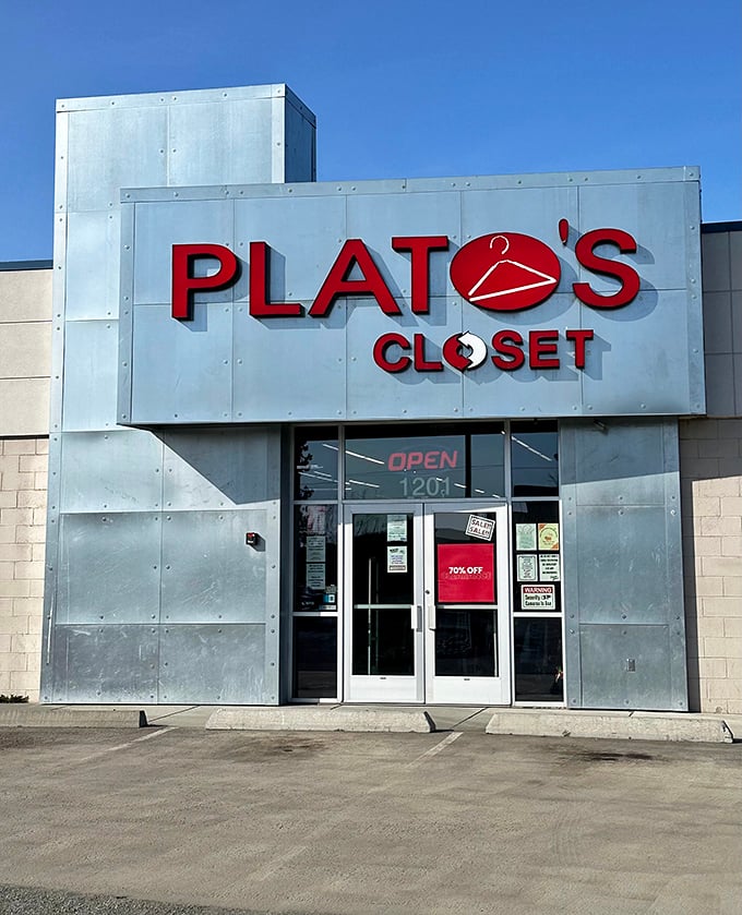 The sleek, industrial look of Plato's Closet houses fashion treasures for the young and young-at-heart. Style recycling at its finest!