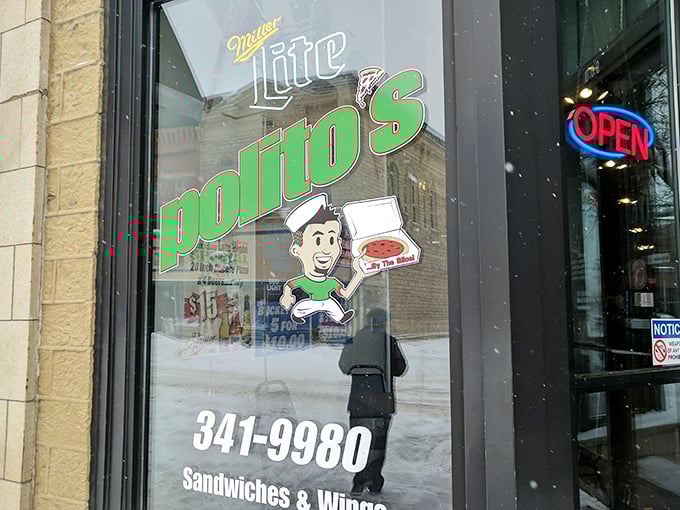 Snow or shine, that "OPEN" sign at Polito's is a beacon of hope for the hungry and pizza-deprived.