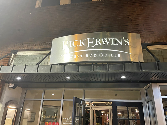 The sophisticated entrance to Rick Erwin's West End Grille sets the stage for Greenville's premier steakhouse experience.