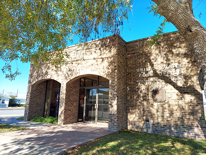 Rio Hondo's post office stands as a sturdy brick reminder that some things in small towns remain reassuringly constant.