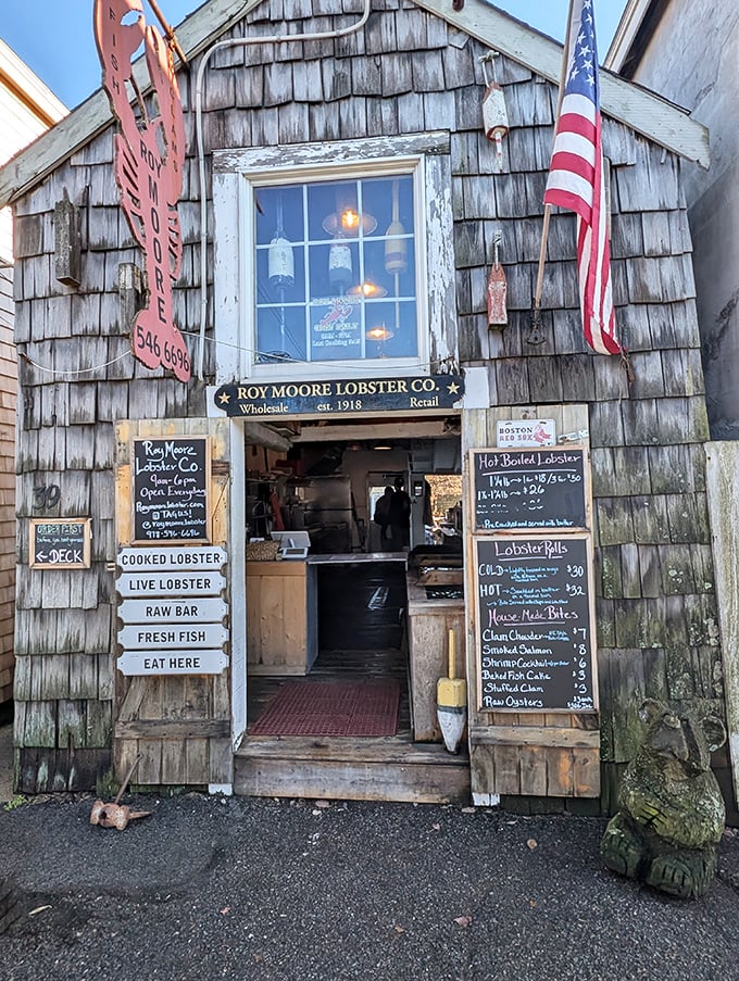 Step inside Roy Moore's humble entrance for seafood treasures. Those handwritten chalkboard menus promise the day's freshest catches straight from local waters.