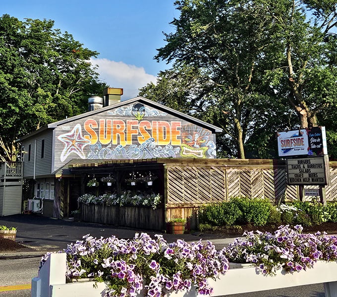 Flower boxes at Surfside make every burger feel like a summer celebration, even in spring.