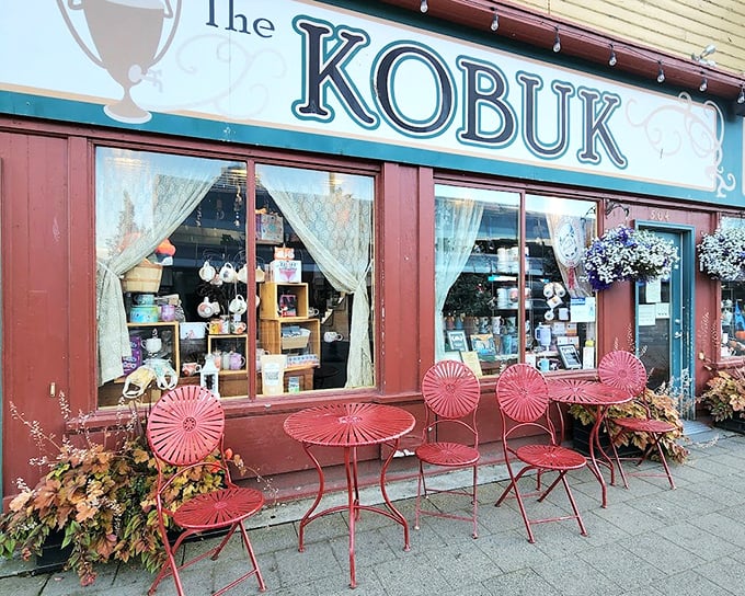Those charming red chairs invite you to sit awhile &ndash; The Kobuk isn't just a donut stop, it's a downtown Anchorage experience.