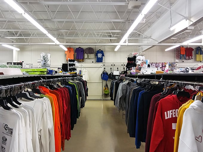 The men's section at this Salvation Army location offers everything from casual tees to "job interview ready" options.