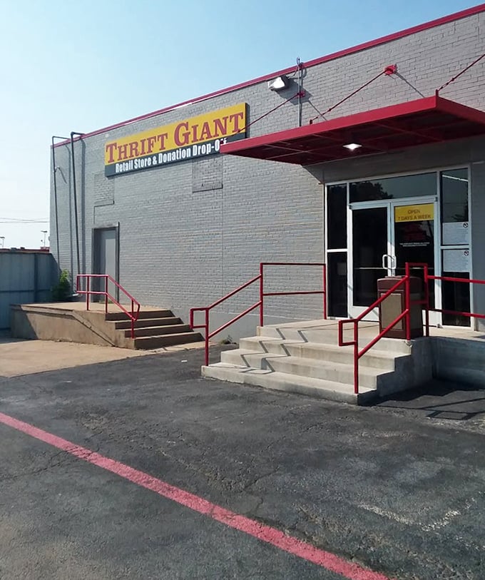 The unassuming entrance to Thrift Giant hides a warehouse of wonders waiting to be discovered.