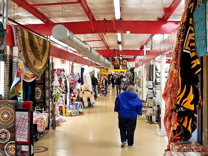Treasure hunting is serious business here&mdash;note the barrel obstacles strategically placed to slow down overeager shoppers.