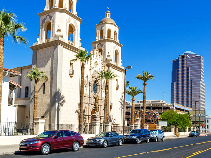 Downtown Tucson blends historic charm with modern amenities. The cathedral's fa&ccedil;ade practically glows in the desert sunlight!