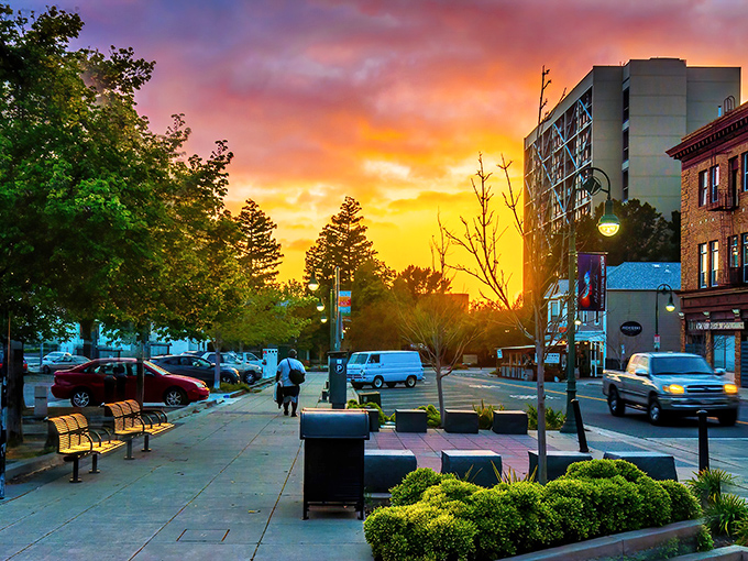 Sunset paints Vallejo's downtown in golden hues. Urban amenities and waterfront living that won't sink your retirement budget!