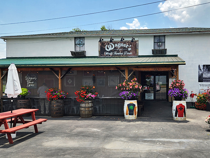 Flower baskets and wooden barrels welcome visitors to Wagner's &ndash; where racing legends and locals break bread together.
