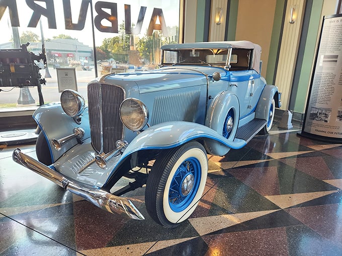 The baby-blue 1933 Auburn 8-105 Salon looks ready for a Sunday drive to the country club. Somehow both understated and completely show-stopping.