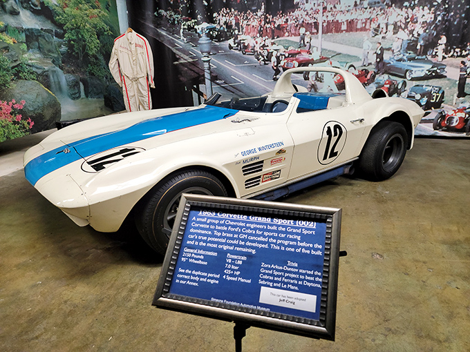 The 1963 Corvette Grand Sport in racing livery &ndash; America's answer to European dominance on the track, wearing its battle scars like badges of honor.