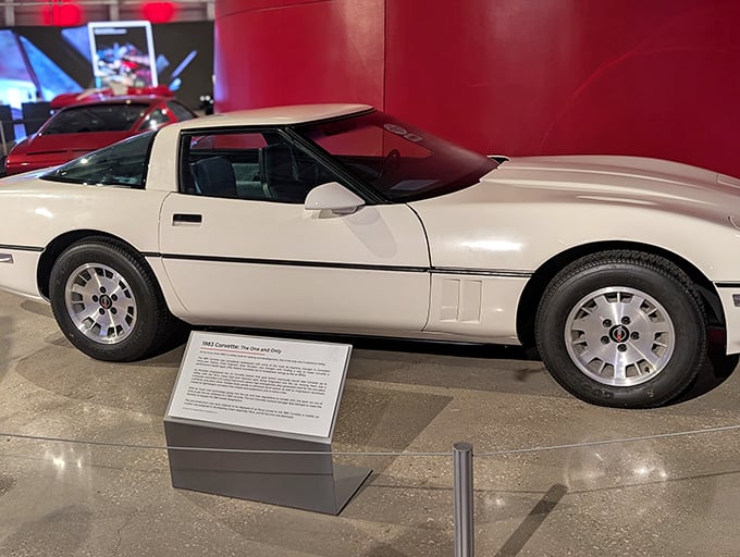 The revolutionary 1983 Corvette, with its distinctive white body and geometric lines, represents the bold design choices of the era. Miami Vice on wheels!
