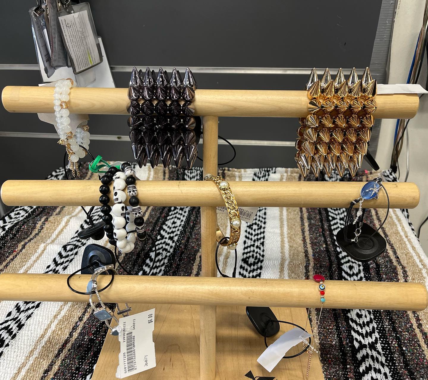 Accessories that tell stories of past lives&mdash;those spiked bracelets definitely attended at least one rock concert before landing here. 