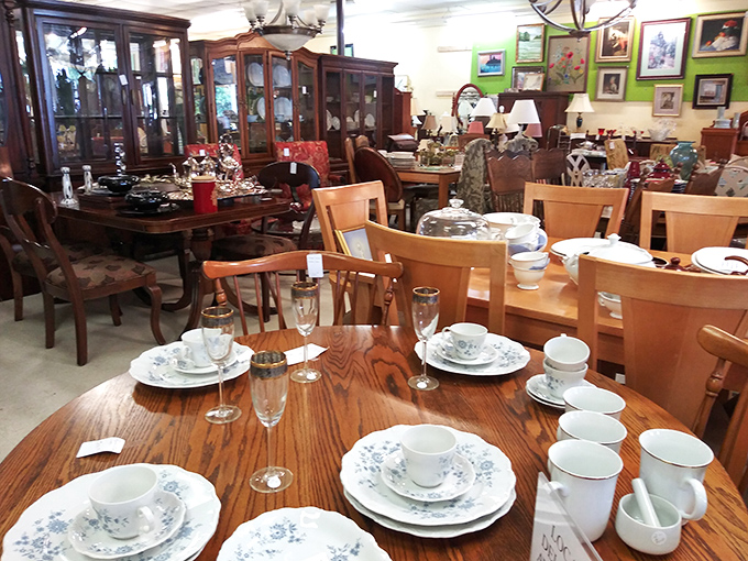 Fine china displays that would make your grandmother nod approvingly while whispering, "They don't make them like this anymore."