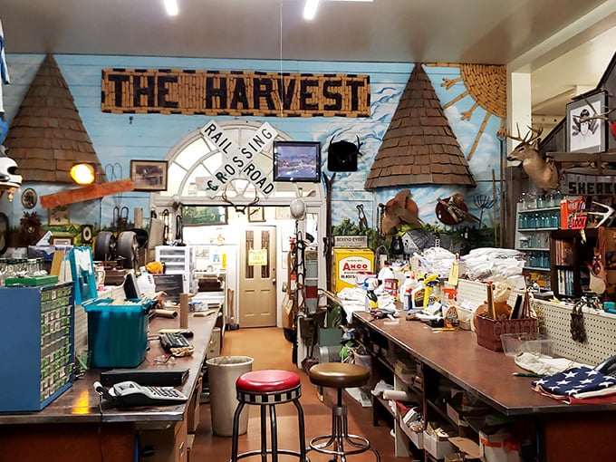 "The Harvest" section feels like stepping into a rural general store from 1950, complete with nostalgic signage and authentic prairie charm.