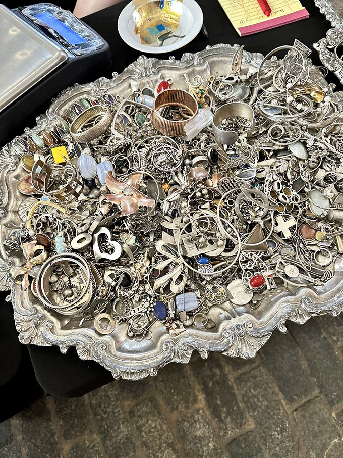 A silver treasure trove that would make a pirate weep. Each piece has lived a life before potentially adorning your jewelry box.