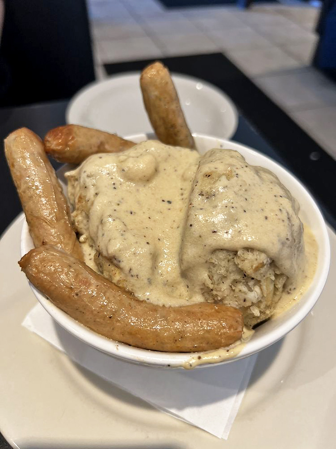 This biscuits and gravy situation looks like what would happen if clouds were made of pepper and dreams.