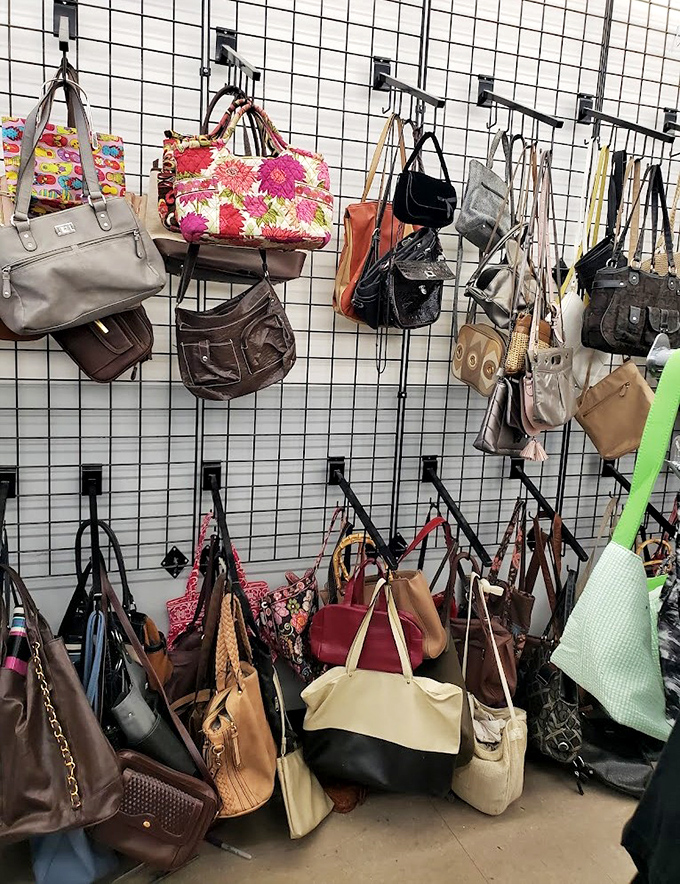 Designer handbags hang like trophies, each one whispering tales of galas, grocery runs, and everything in between.