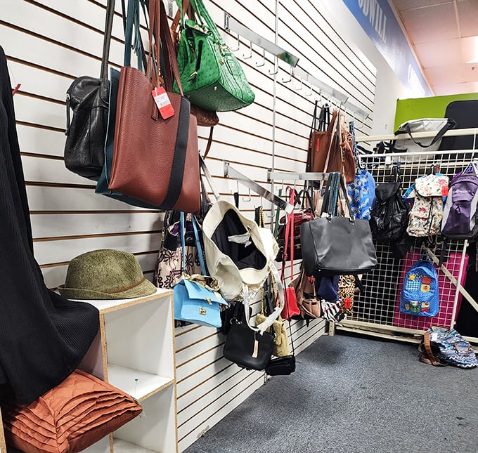 Handbag heaven for the accessory enthusiast. That emerald green tote might have once carried someone's office essentials&mdash;now it could carry yours.