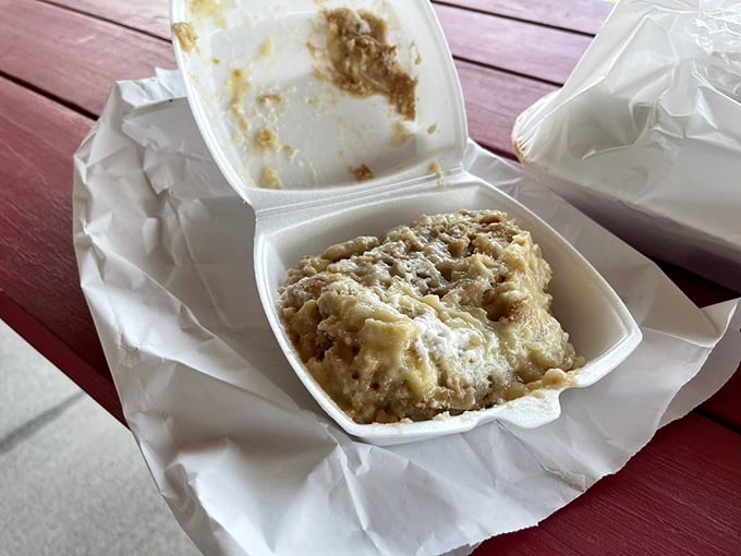 Banana pudding in a styrofoam container never looked so noble. Simple, unpretentious, and worth every creamy, vanilla-wafer-studded bite.