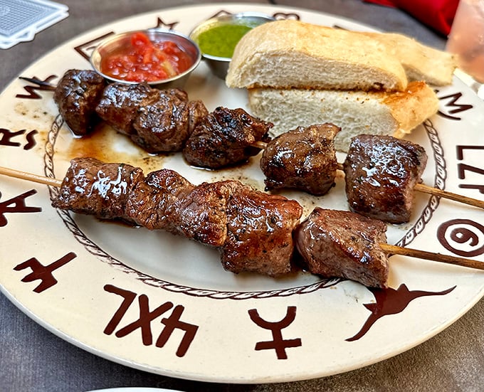 Steak skewers that make you question why we ever bothered putting meat on anything else&mdash;simple, succulent perfection on a plate.