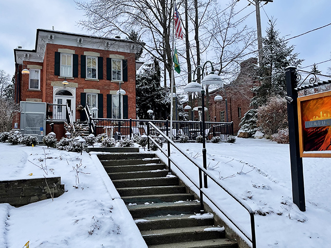 Winter transforms Chagrin Falls into a snow globe come to life, where historic buildings wear their white blankets with distinguished grace.
