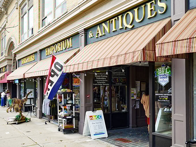 Treasure hunting reaches new heights at Berkshire Emporium, where vintage finds and local curiosities await under striped awnings that haven't changed in decades.