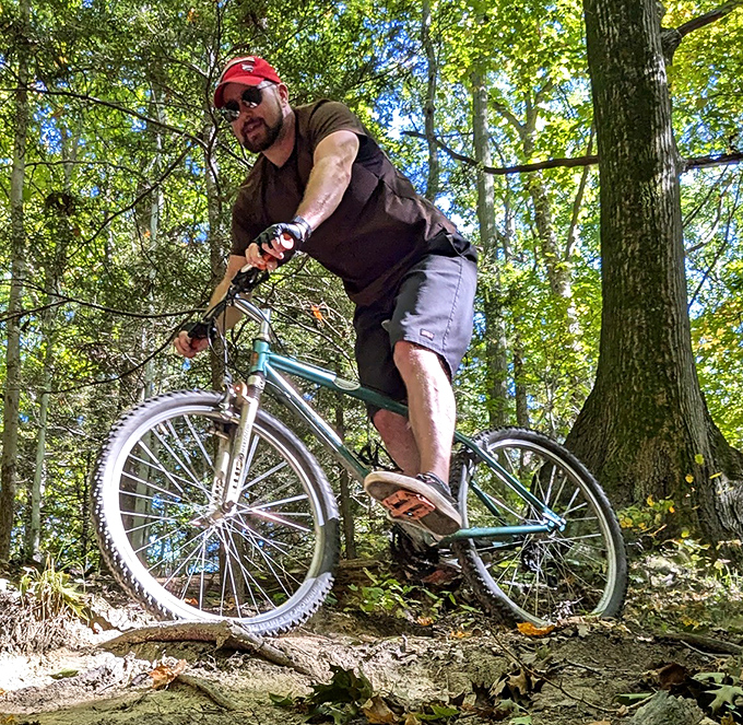 Mountain biking through Erie Bluffs&mdash;where every pedal stroke brings you closer to that "I can't believe this is Pennsylvania" moment.