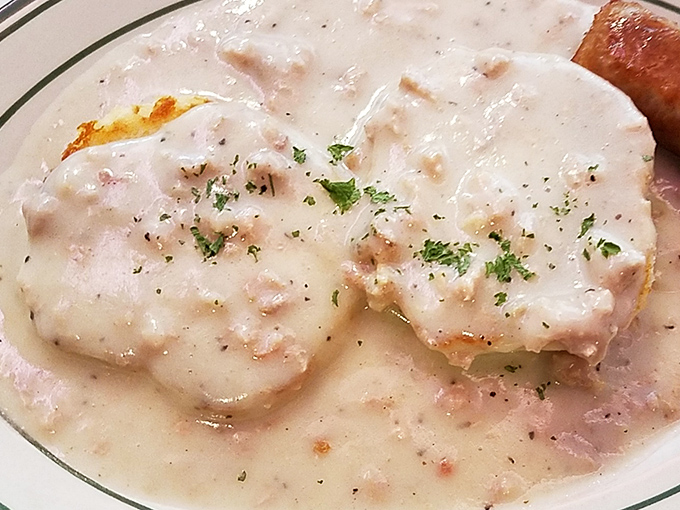 Biscuits swimming in creamy sausage gravy&mdash;the breakfast that hugs you from the inside out on chilly New Hampshire mornings.